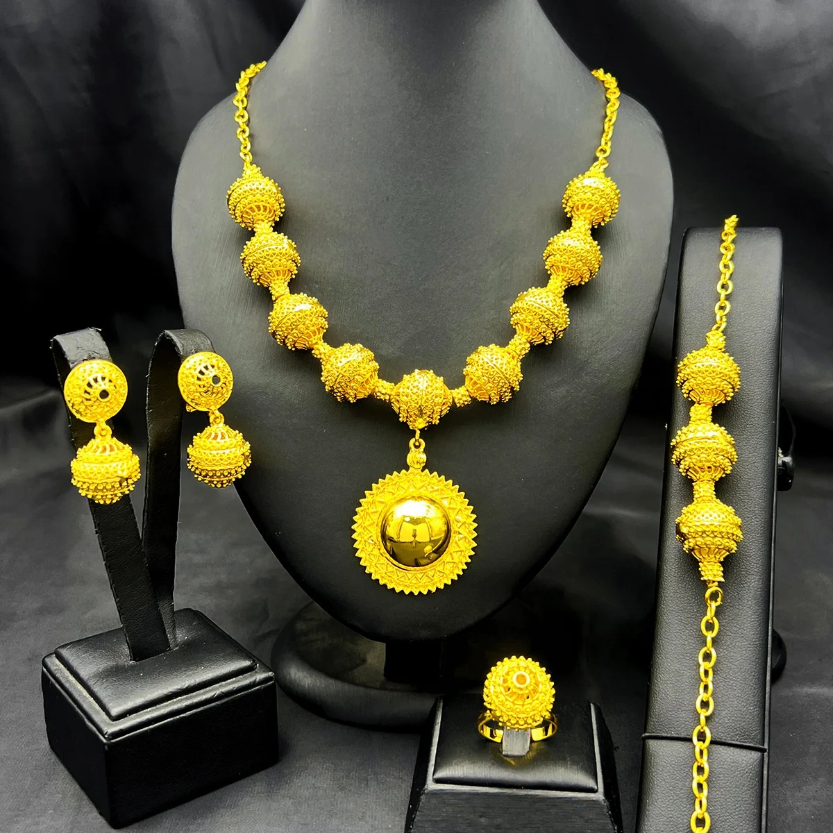 Dubai Indian African Bead Necklace Earrings Jewelry Set for Women 24K ...