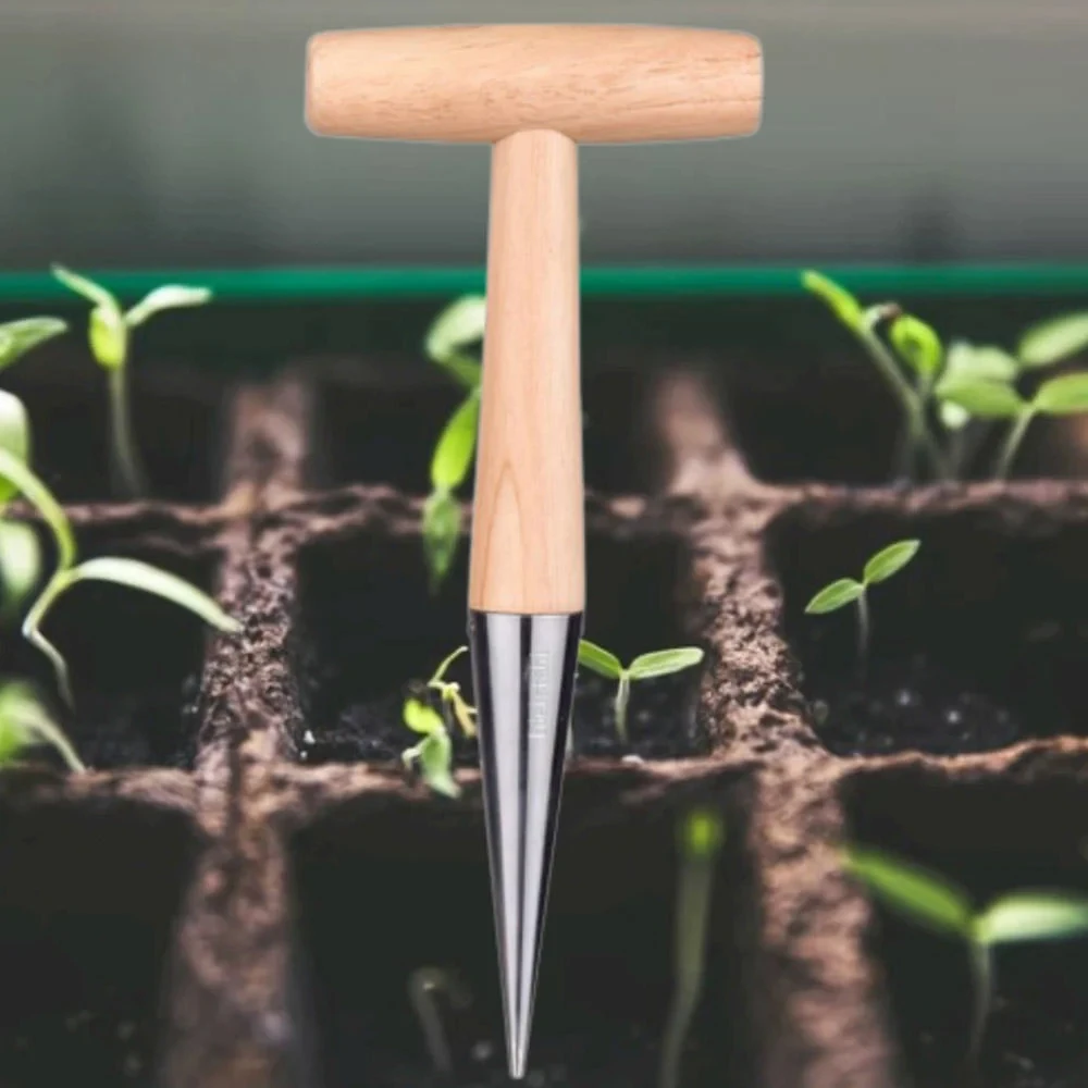 Metal Garden Hole Punch Tool with Wood Handle Hand Sow Dibbler for ...