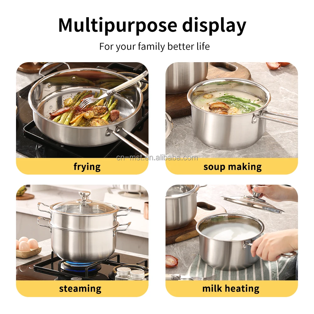 Stainless Steel Cooking Pot Set - 11-Piece Korean Cookware with Steamer ...
