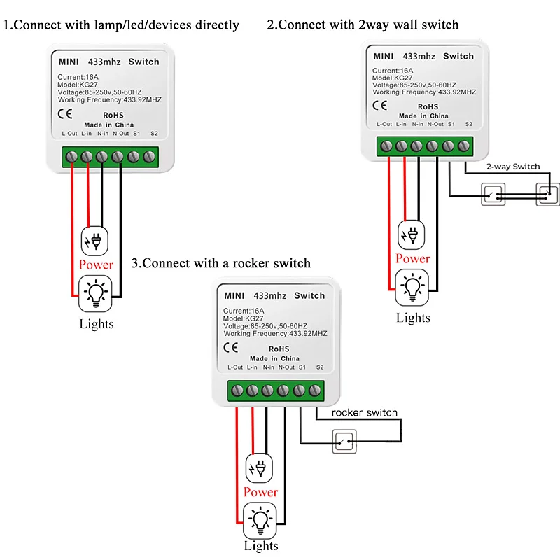 16A 220V Mini RF 433mhz Module - Wireless Switch Light Controller