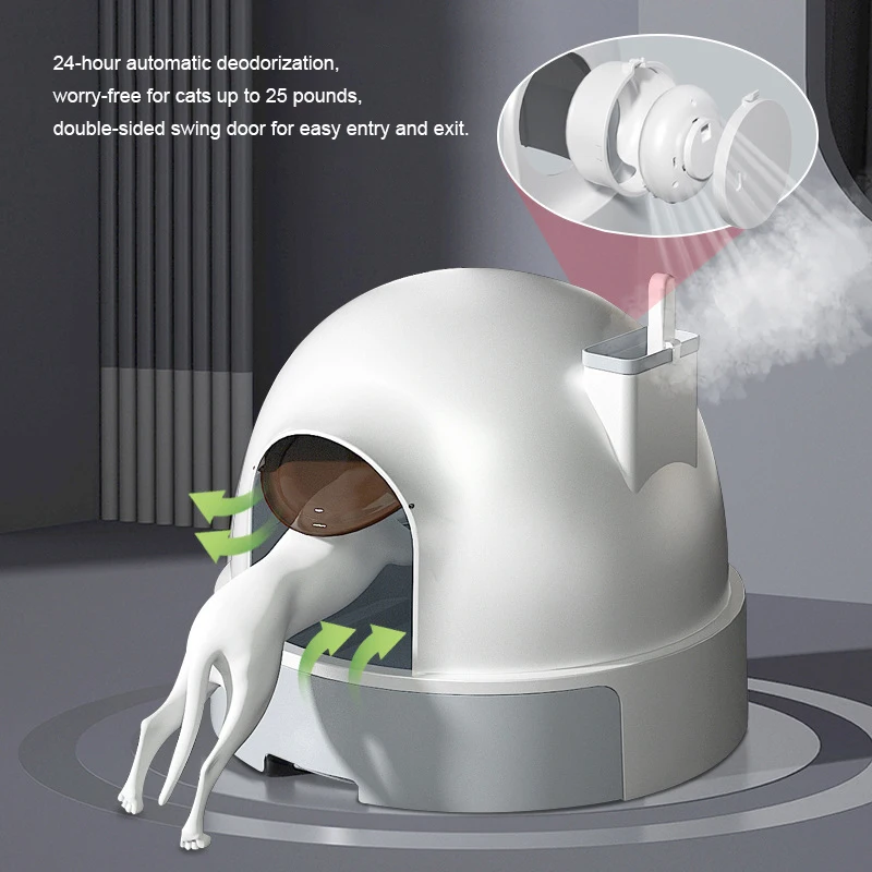 Litter Box Fully Enclosed Large Space Drawer Type Cat Toilet with Deodorizer Module ...