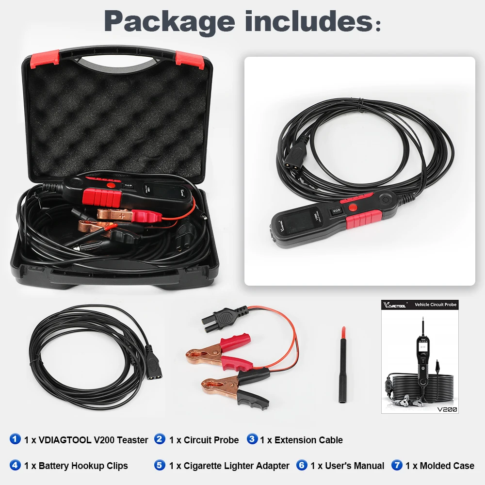 Vdiagtool V200 Automotive Circuit Tester Power Circuit Probe Kit Built ...