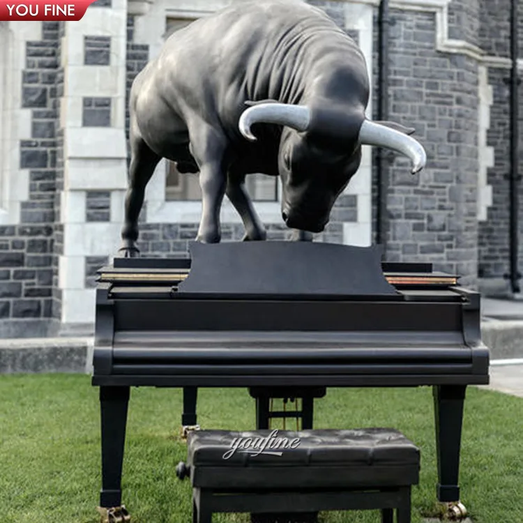 Outdoor Garden Life Size Bronze Sculpture Bronze Bull and Piano Statue ...