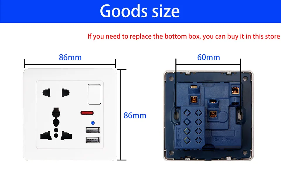 Delviz 13A Power Outlet - Universal, Grounded, and Fast Charging