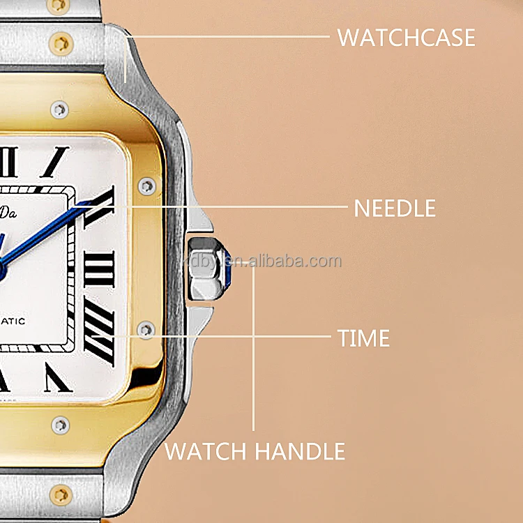 Luxury Automatic Date Square Wrist Watches For Men Full Screw Stainless ...