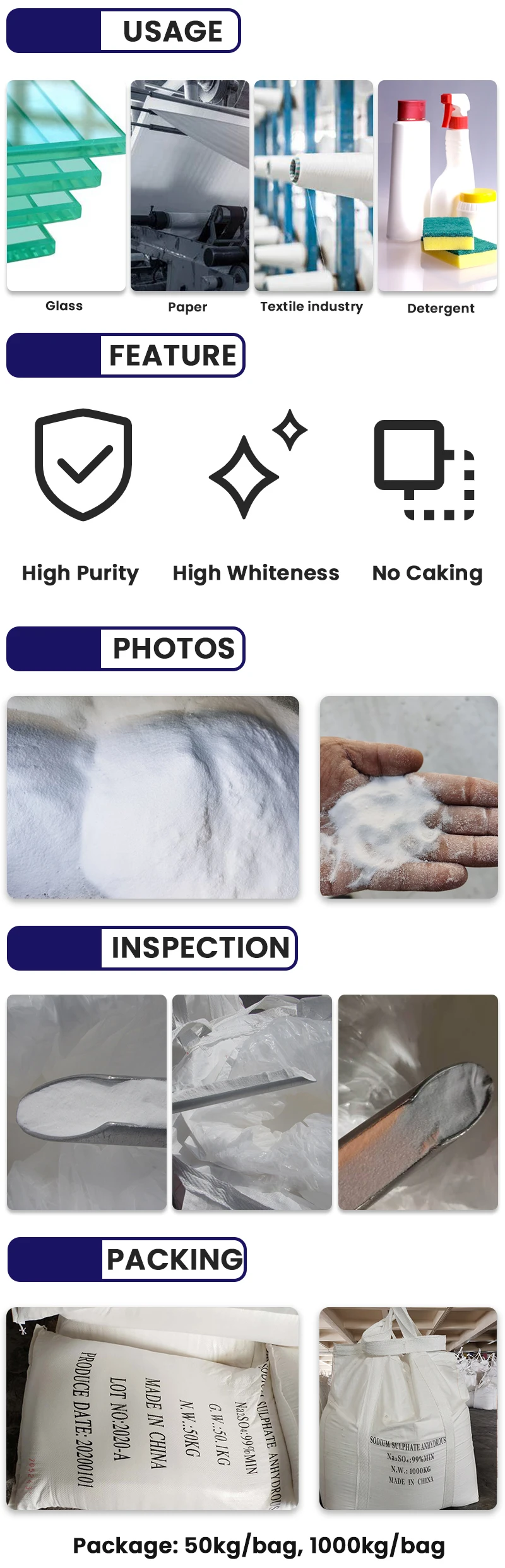 50kg Bag Sodium Sulphate Anhydrous Detergent Grade By Rail Na2so4 Iso ...