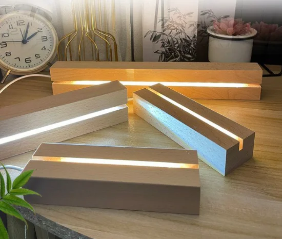 Rectangle LED Light Display Base Wooden Stand Lasers Crystal Glass ...