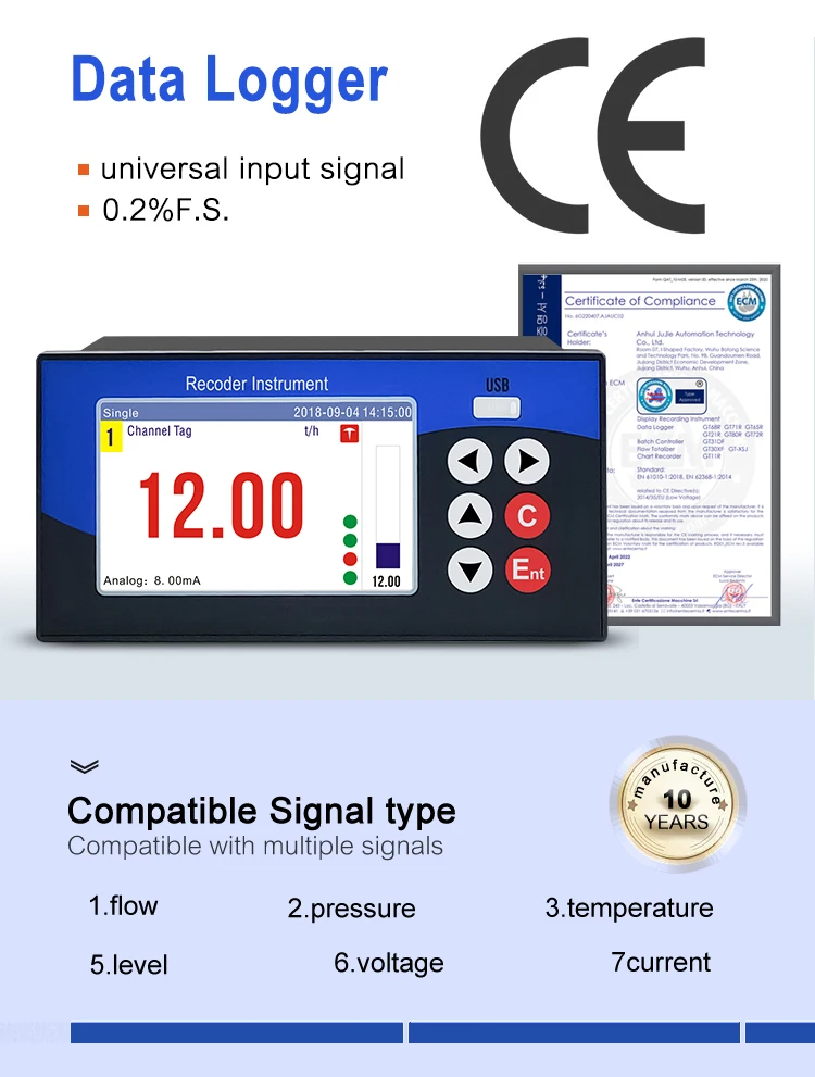 6 Channel Smart Data Logger RS485 Recorder for Pressure & Temperature