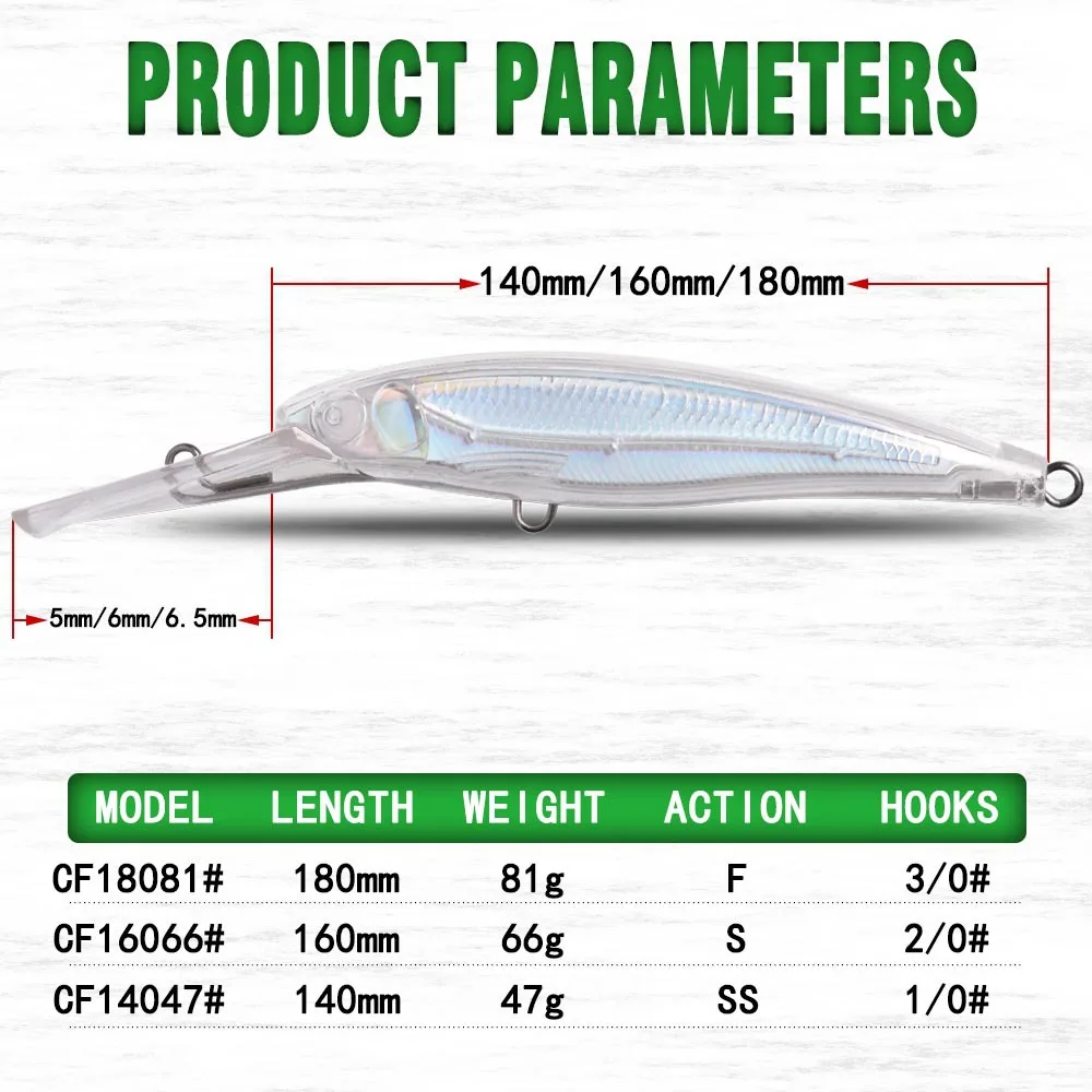 Unpainted Blank 180mm 81g 160mm 66g 140mm 47g Minnow Lure Floating ...