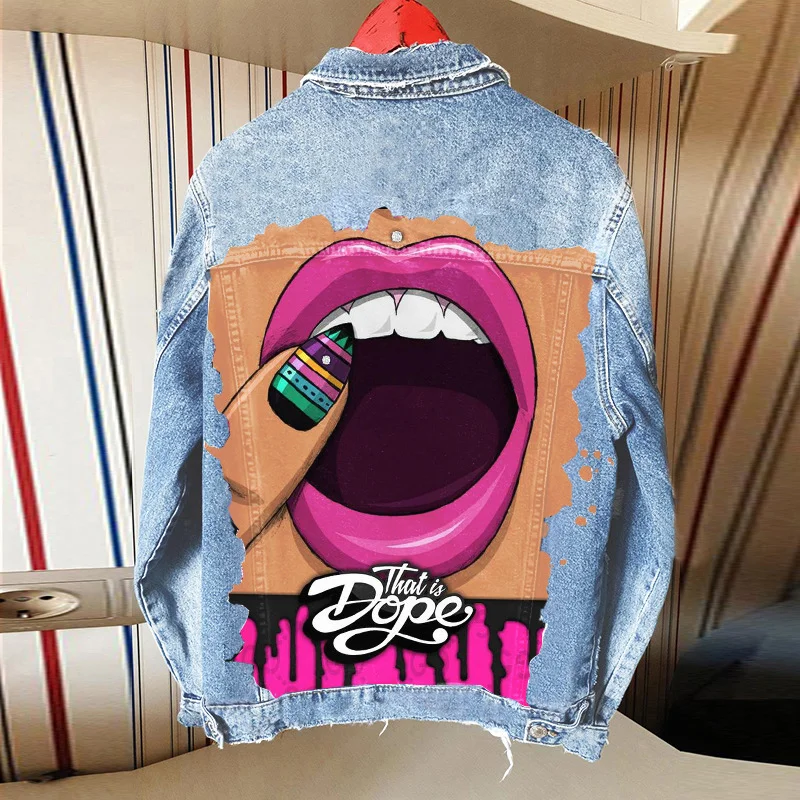 Trendy Women's Denim Cartoon Print Jeans Jacket - Yiluhong