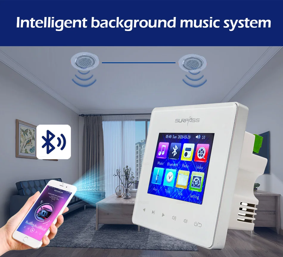 Wall Amplifier With Ceiling Speaker Set Touch Key Panel Pa System Home ...