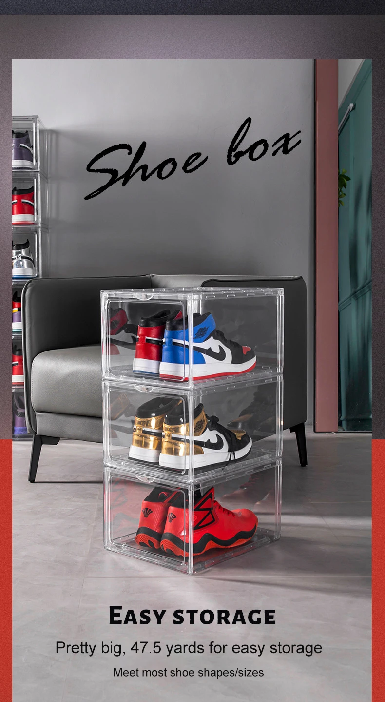 Magnetic Transparent Acrylic Shoe Storage Box Plastic Stackable Custom ...