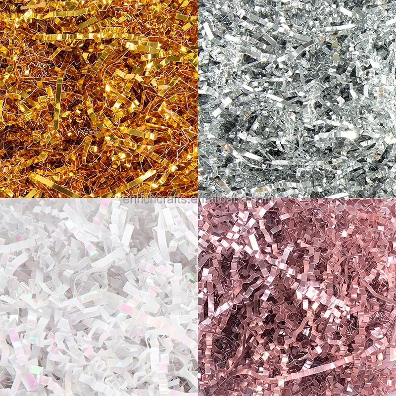Shiny Metallic Gold Raffia Foil Shredded Paper Gift Box