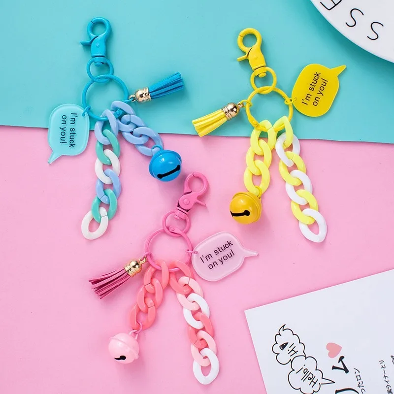 Cute Acrylic Chain Plastic Key Chain with Tassels Bell Lovers Bag Car ...