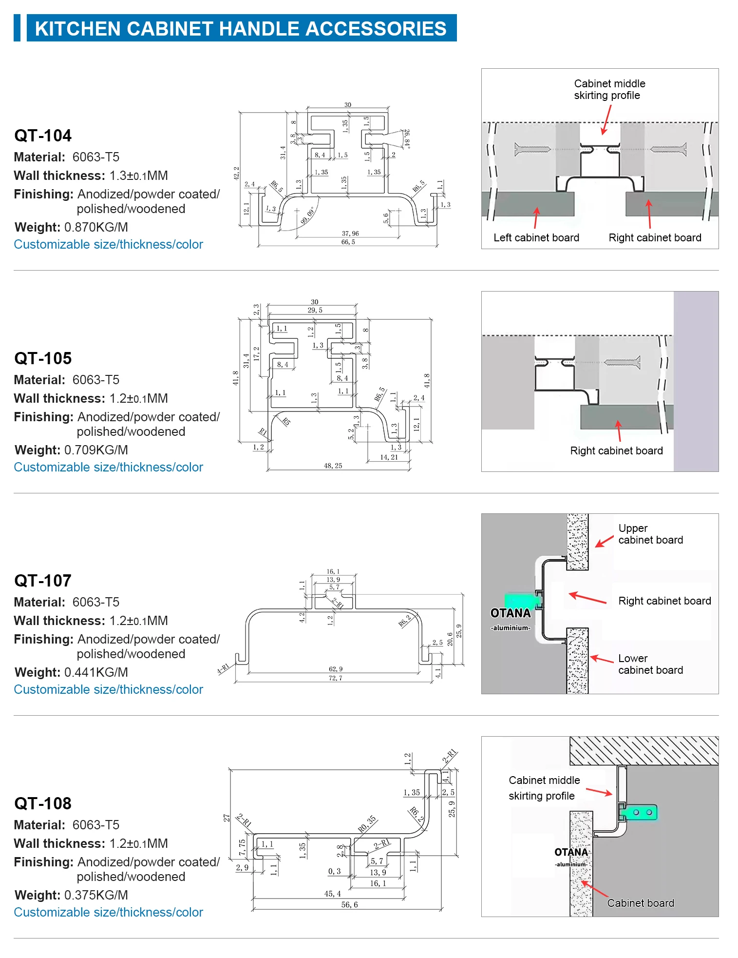 Aluminium Invisible Handle Kitchen Cabinet Extruded Gola Handle ...