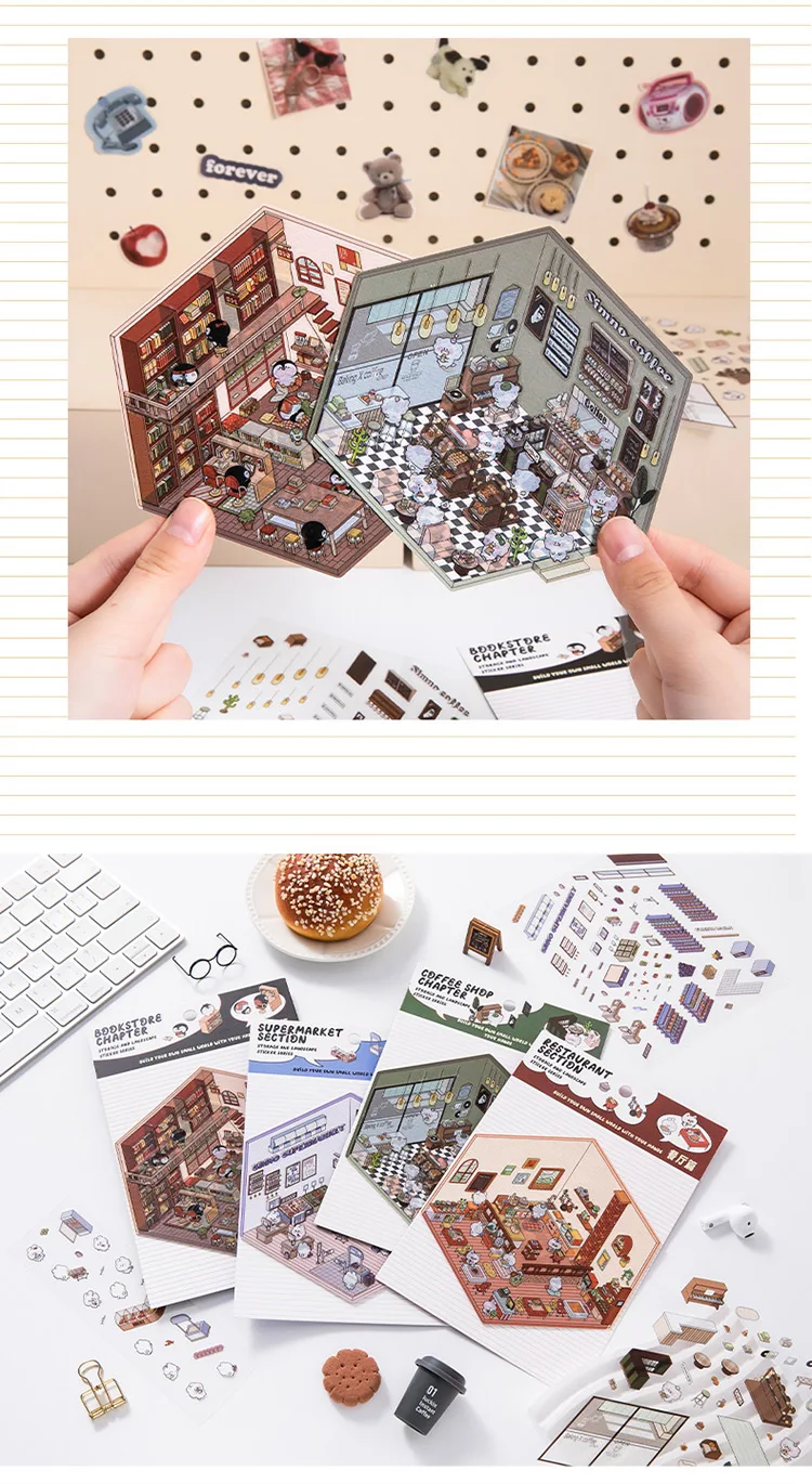 Kawaii Korean Miniature Scene Stickers for DIY Crafts - Customizable ODM