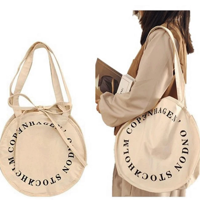 Custom Printed Logo Canvas Gift Cloth Round Bags