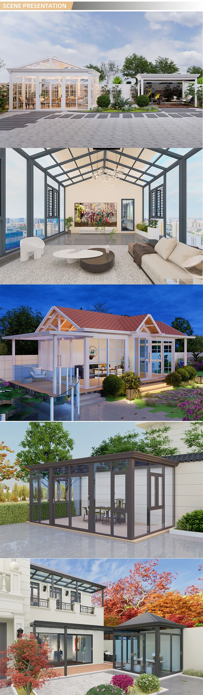 Portable House Aluminium Slant Greenhouse Retractable Glass Outdoor ...