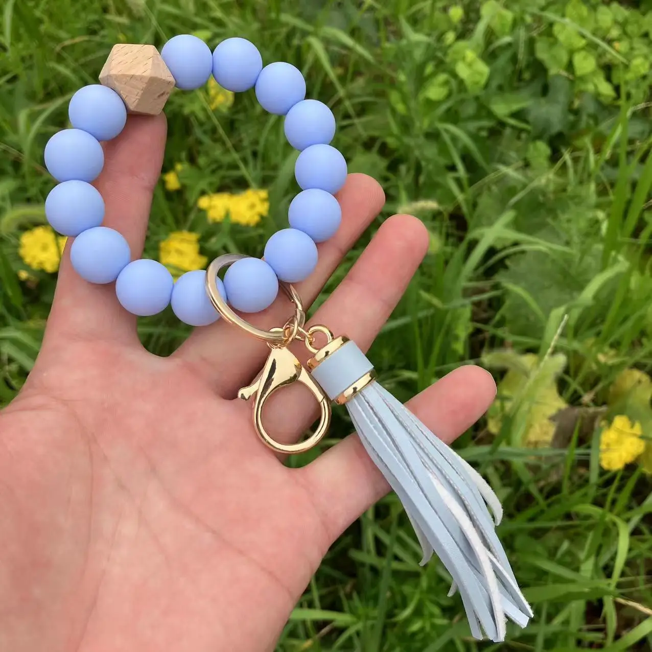 Silicone Bead Keychain Wristlet With Pu Tassel For Woman Silicone ...