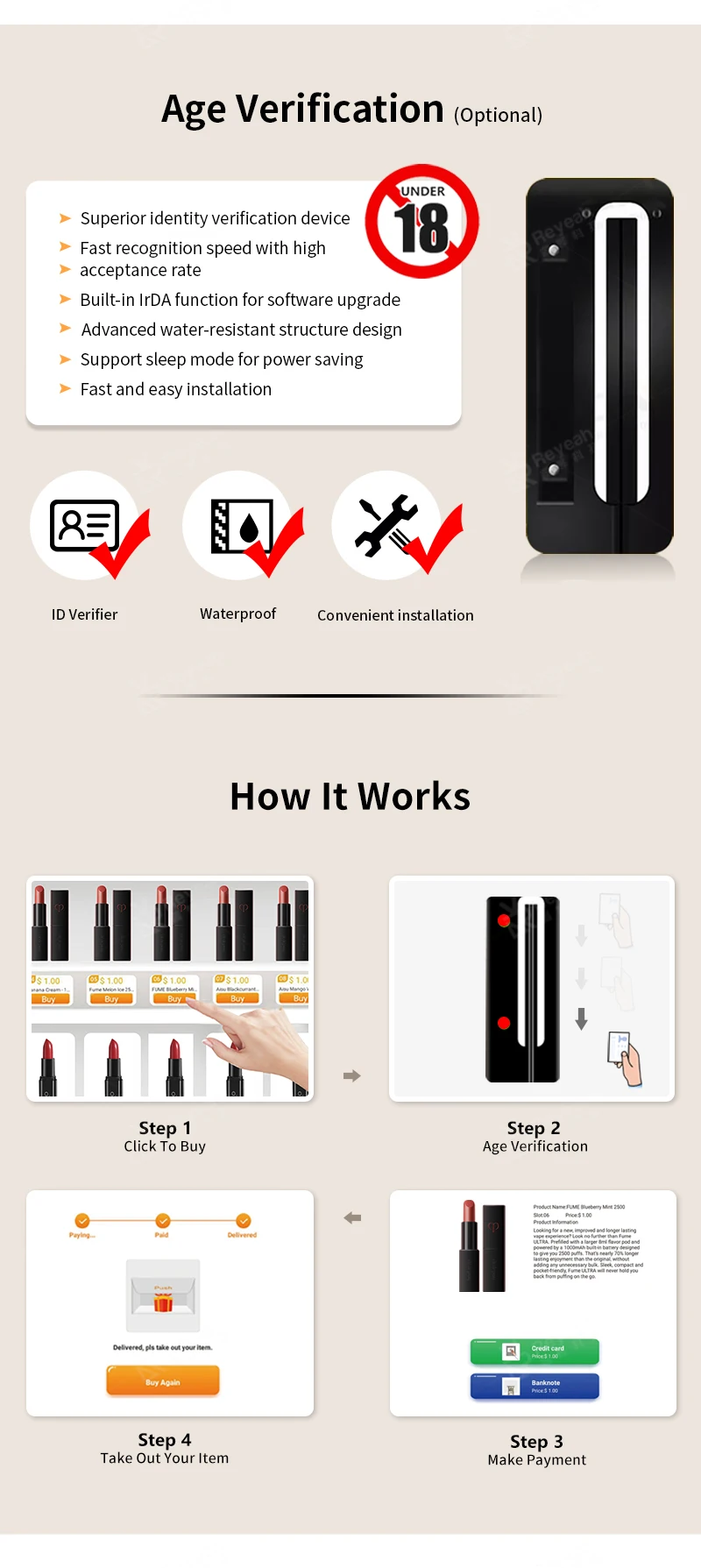 Small Vending Machine with ID Card Reader for Night Bar