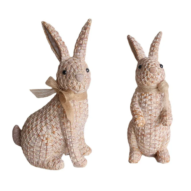 Easter European Rattan Rabbit Garden Bunny Statue Lawn Window Braided ...