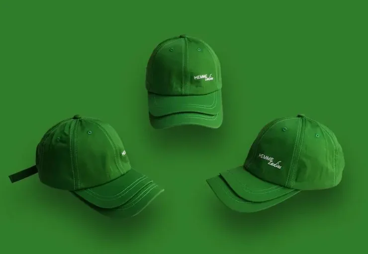 Custom Double Billed Green and White Baseball Caps
