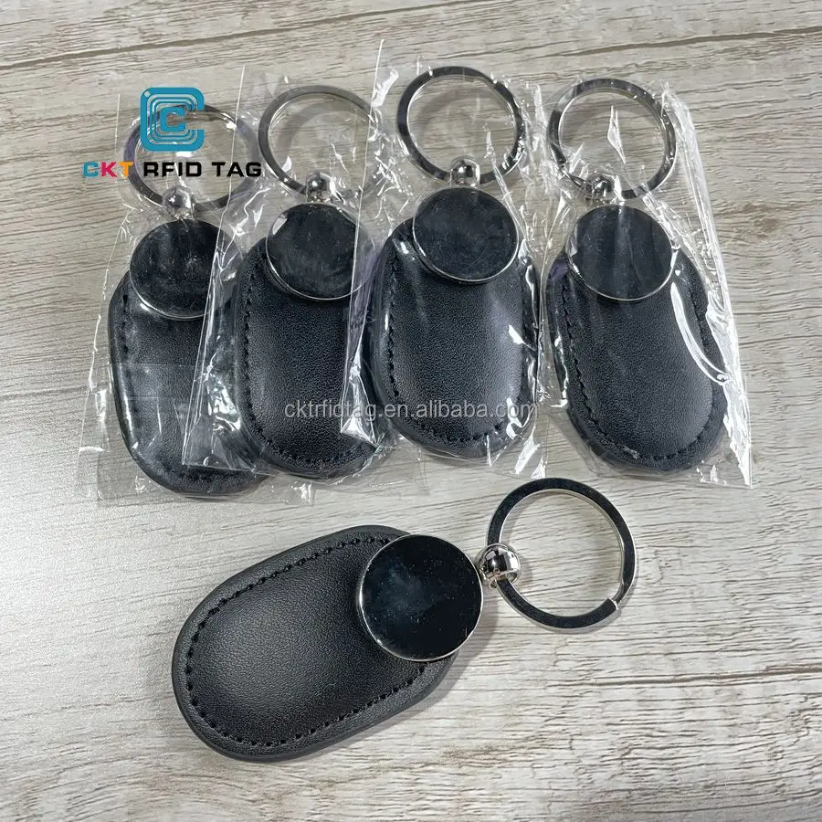 Premium Custom Stamp Logo Rfid NFC Leather Keychain NFC Leather Key Fob ...