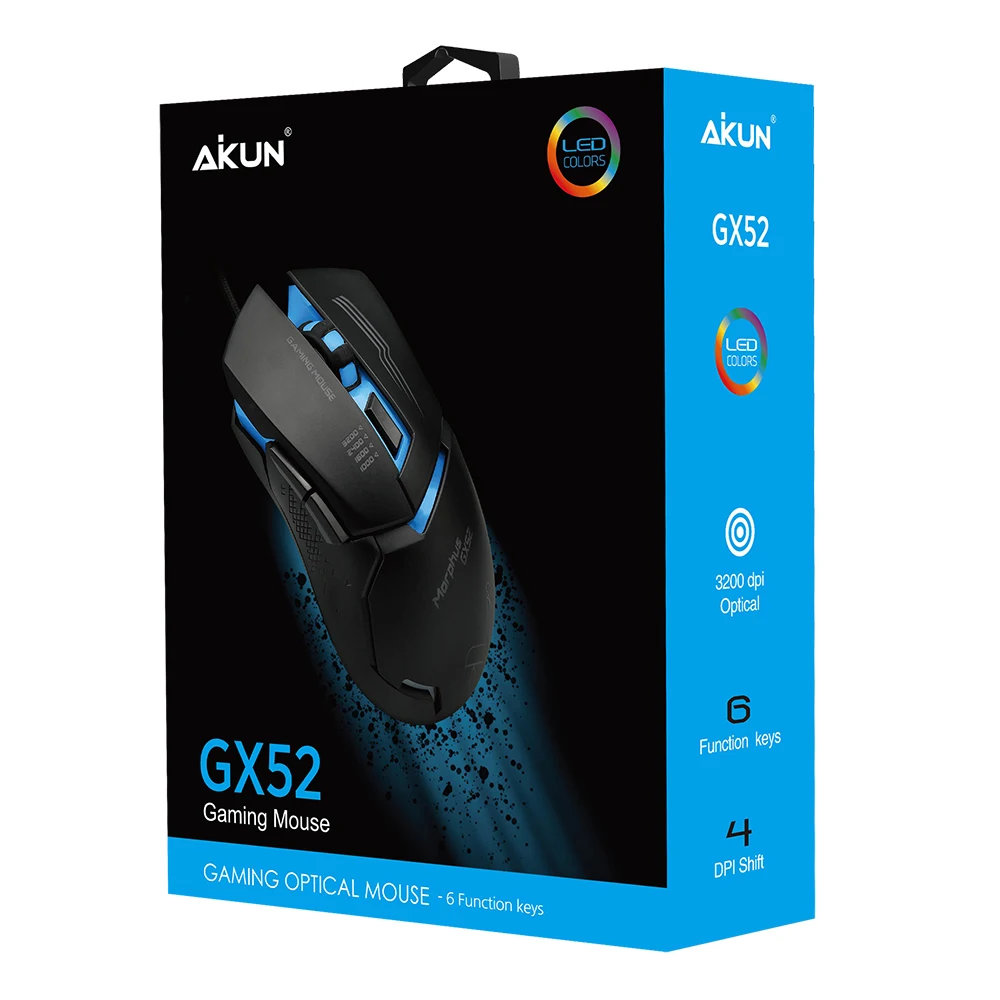 Aikun Wired Gaming Mouse Gx52,7keys,4 Adjustable Dpi Levels,7 Color ...