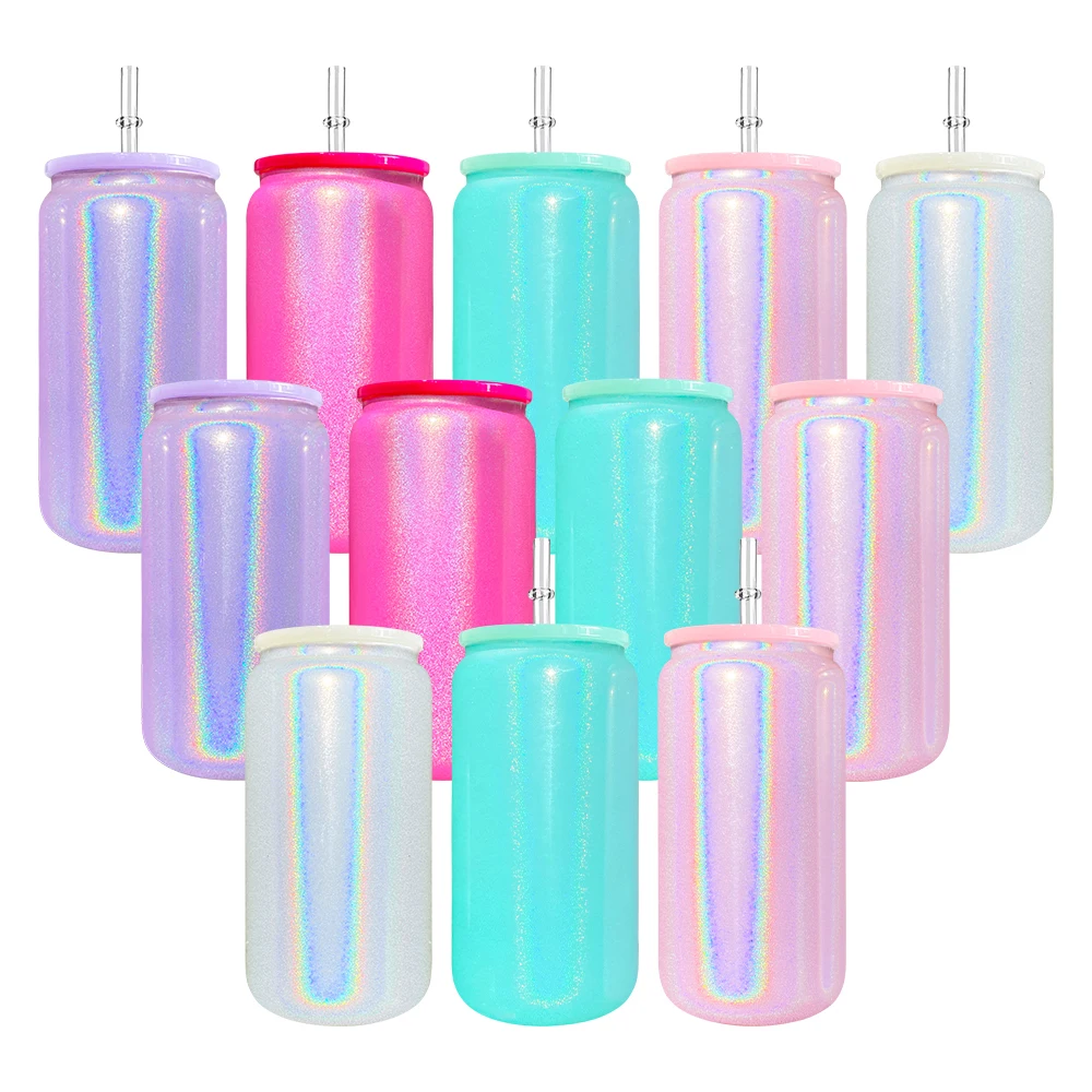 Shop Our USA Warehouse 16oz Holographic Shimmer Glitter Glass Can with ...