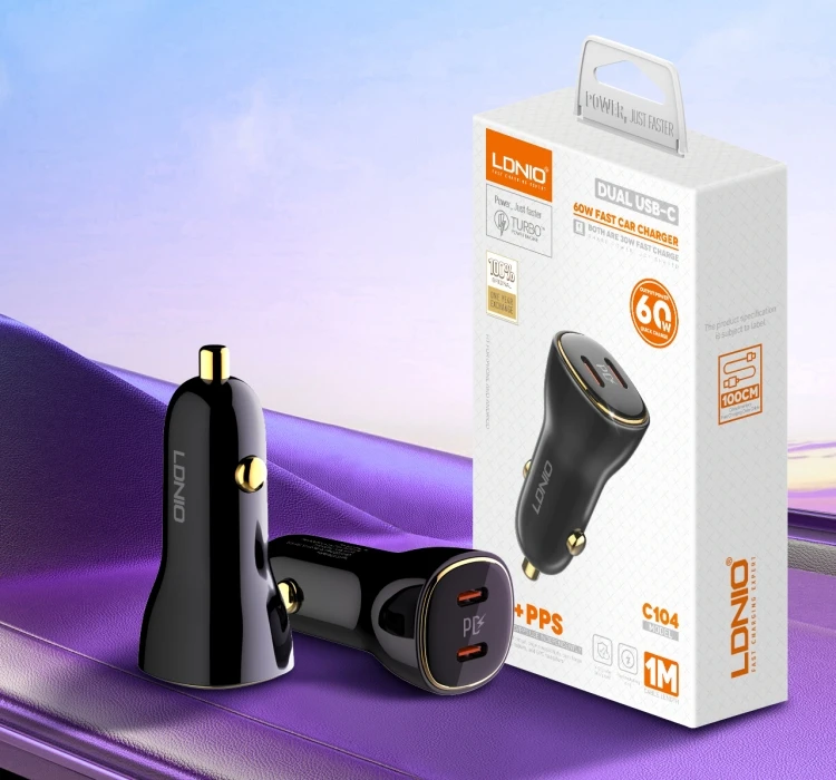 Ldnio C104 60w Usb C Fast Car Charger Dual Type C Port Quick Charger For Smartphone - Buy Dual ...