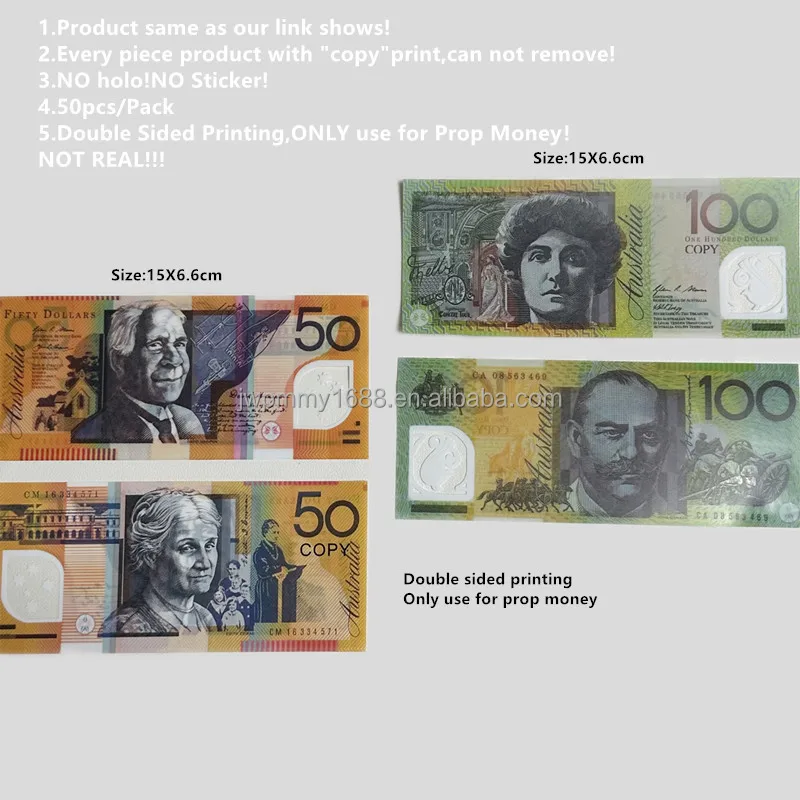Transparent Polymer AUD Australian Prop Money Notes 20 50 100 Dollar ...
