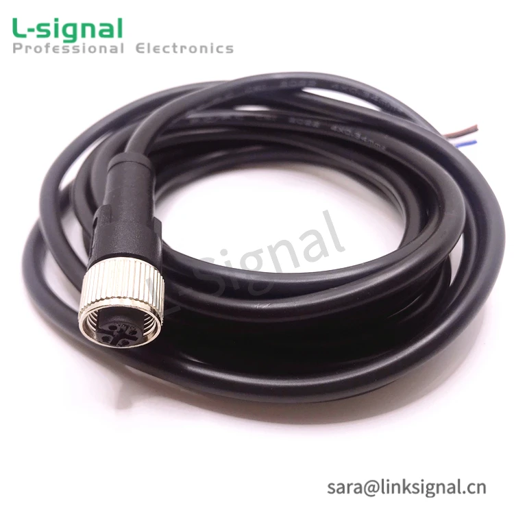 Straight Female M12 Connector Extension 2m 3 Pin M12 Cable With Orange ...