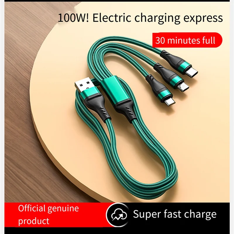 Universal 100W 3in1 USB Data Charger Cable for Iphone & Android
