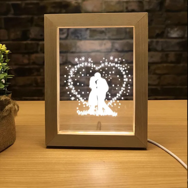 A4 Size Modern Custom Wooden LED Night Lights Rectangle Acrylic Wood ...