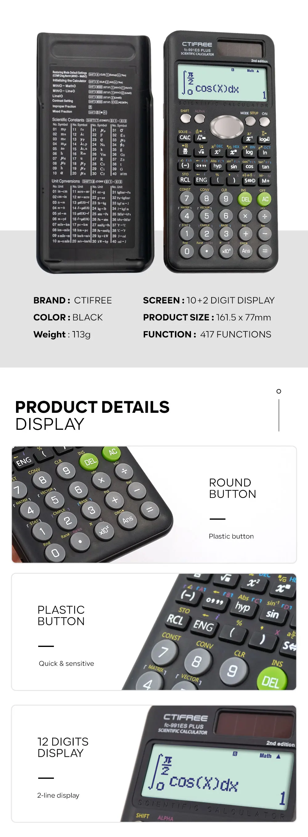Ctifree 417 Function Scientific Calculator - CE RoHS FCC Certified ...
