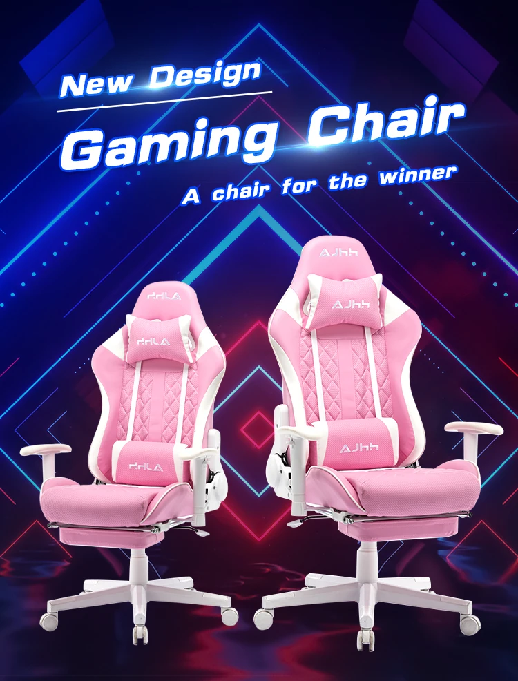 Ergonomic PU Gaming Chair - Pink Racing Style with Footrest