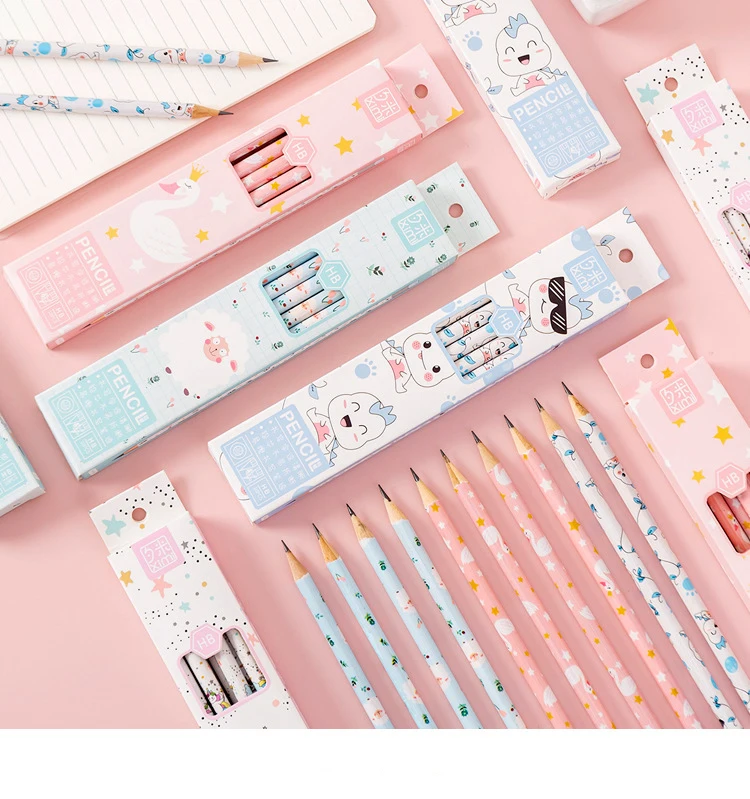 Kawaii Cute Pencil Forever Pen Without Ink Pen Packed Hb Wooden Pencil ...