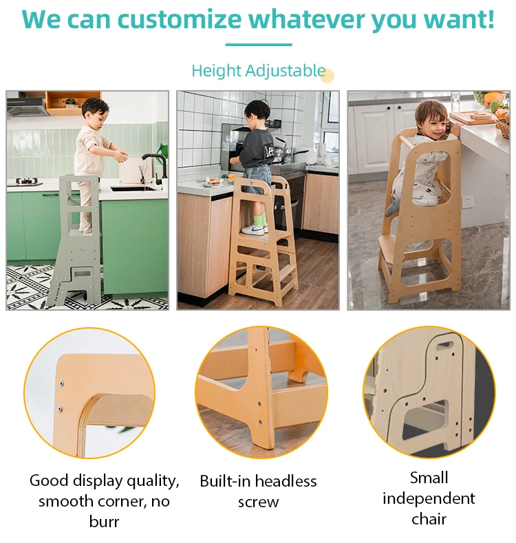 Xiair Wooden Kitchen Helper Step Stool - 3 in 1 Learning Tool