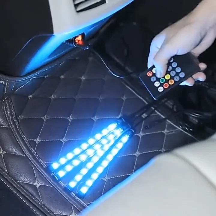 12 Led Car Foot Light Ambient Lamp With Cigarette Remote Music Control ...