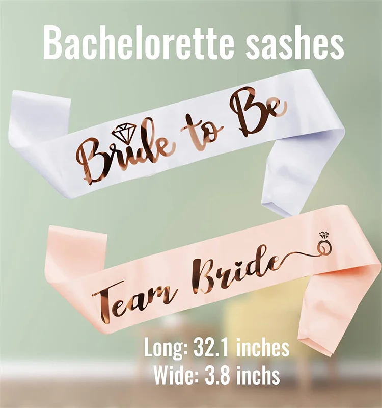 Team Bride Sash Set Wedding Supplies With Shiny Rose-gold Font Sash ...