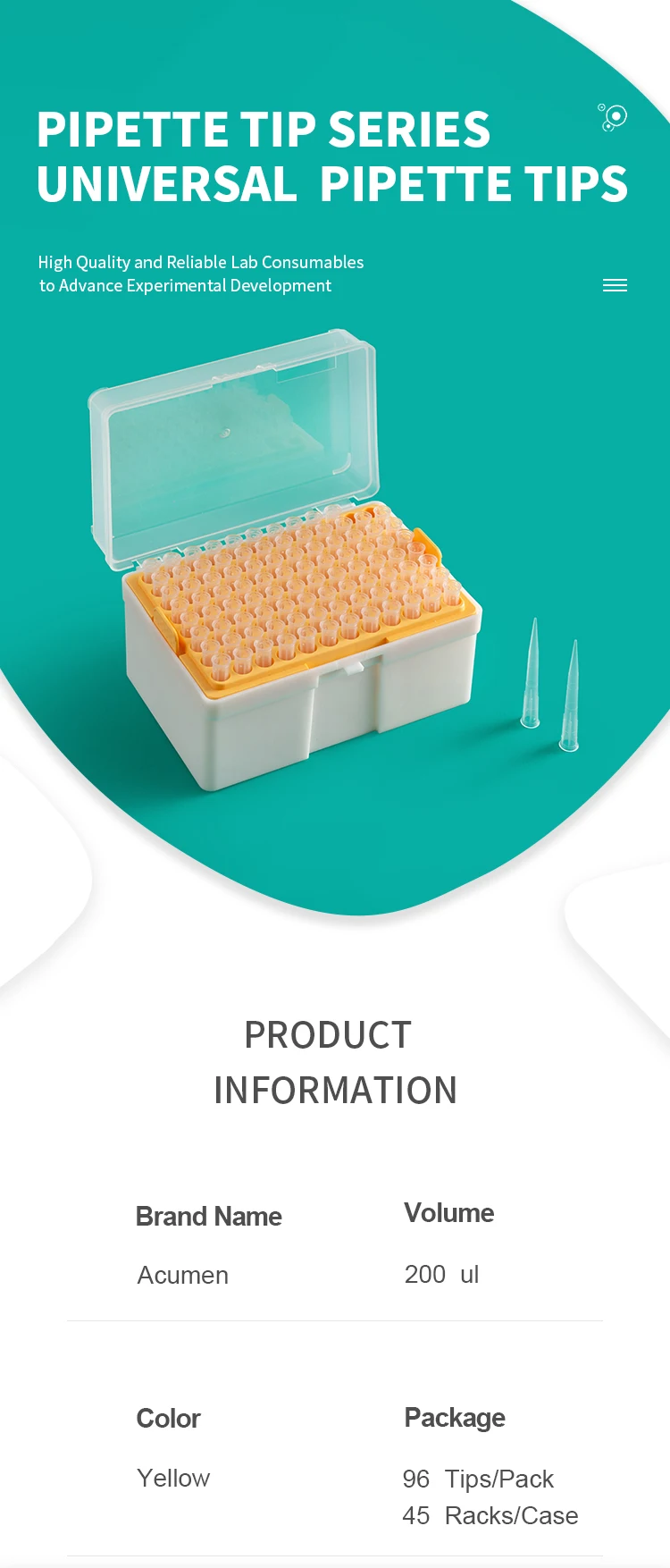 10ul 200ul 1250ul Pipette Tips Sterilized Low-retention Racked Tips ...