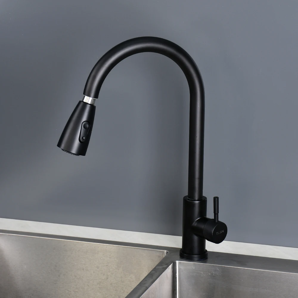 Stainless Steel 360 Pull Out Black Kitchen Tap - Mixer