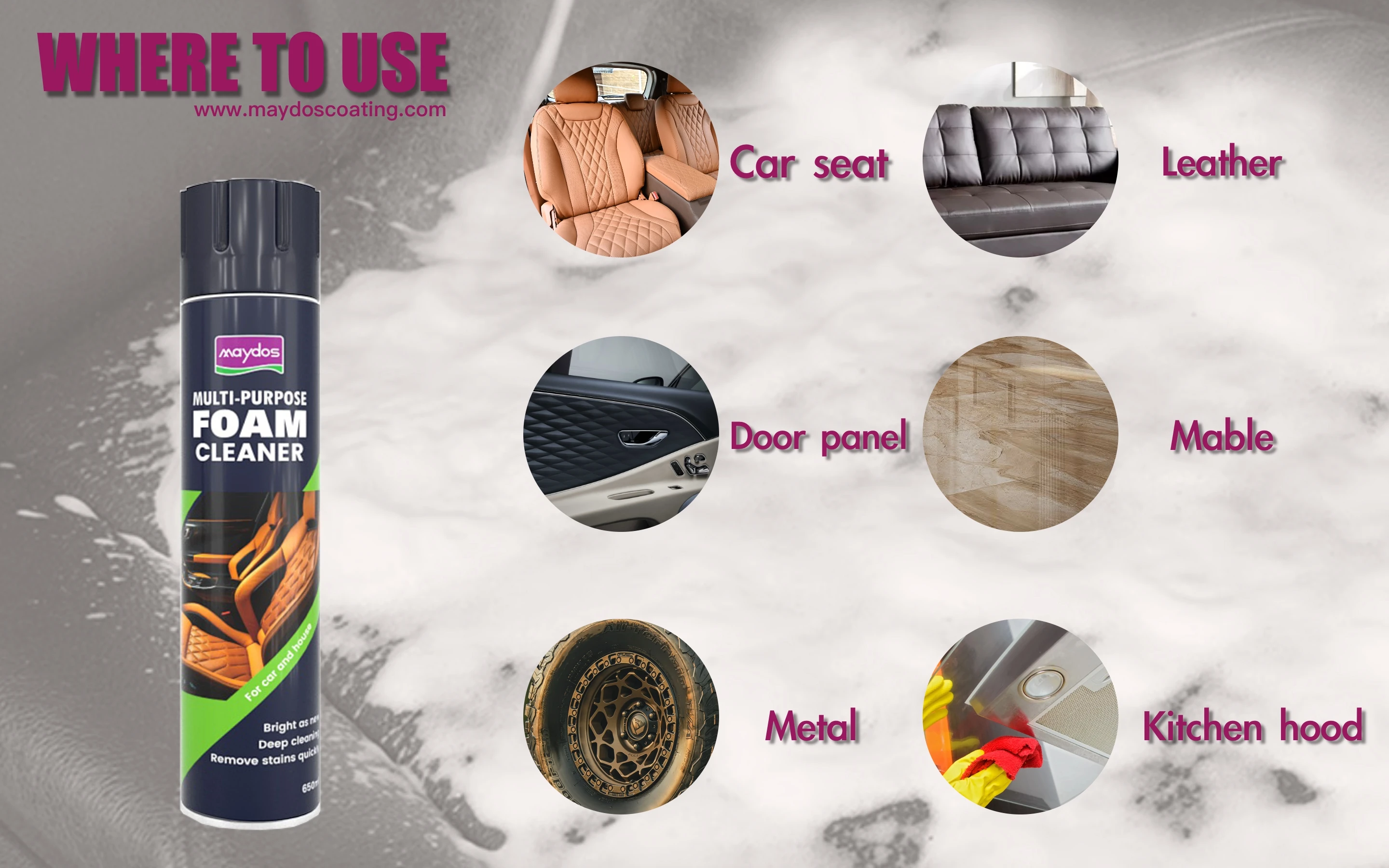 Maydos 650ml All Multi Purpose Foam Cleaner Auto Care Spray| Alibaba.com