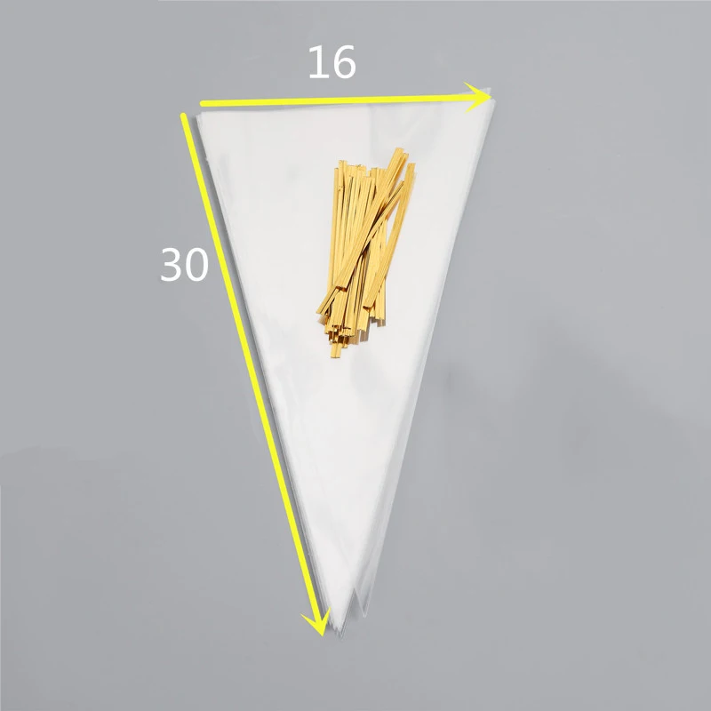 Clear Cellophane Triangle Cone Packing Bag for Candy Popcorn
