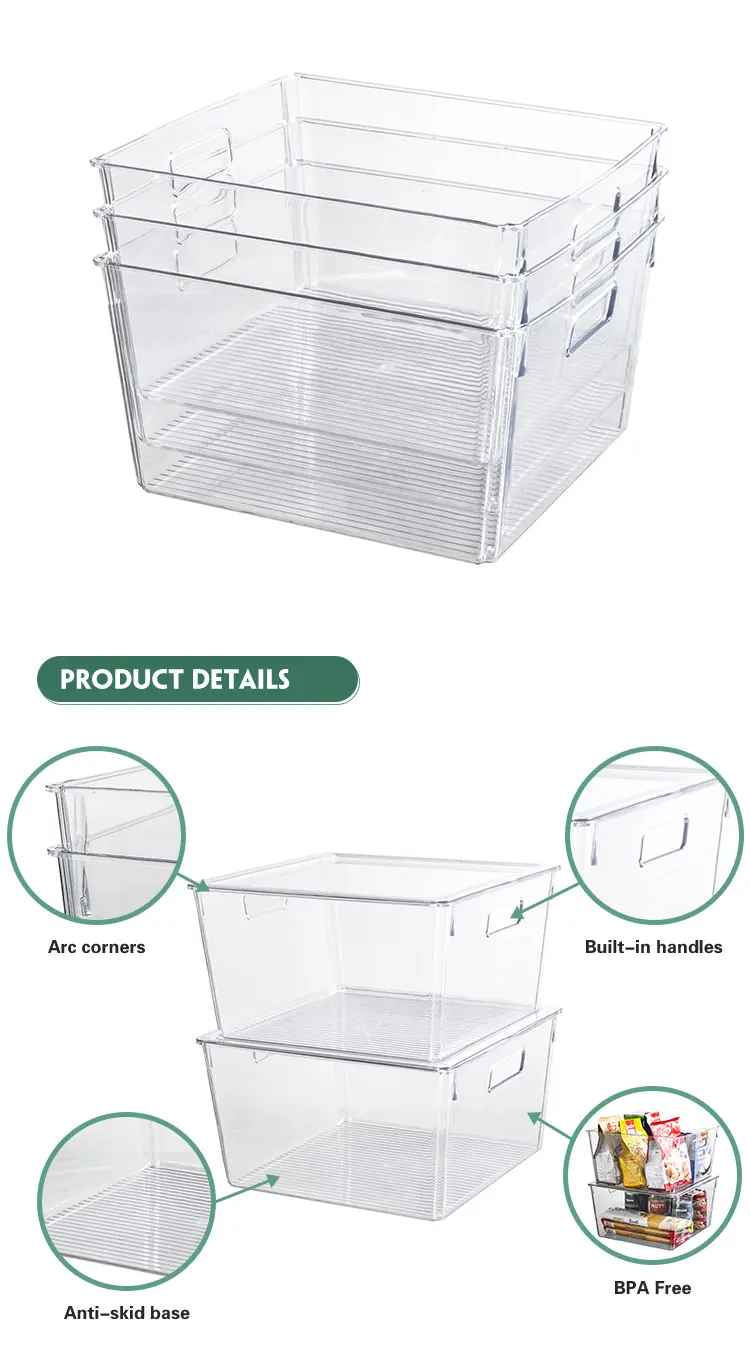 Rectangular Box Clear Plastic Stackable Storage Drawer Kitchen Fridge ...