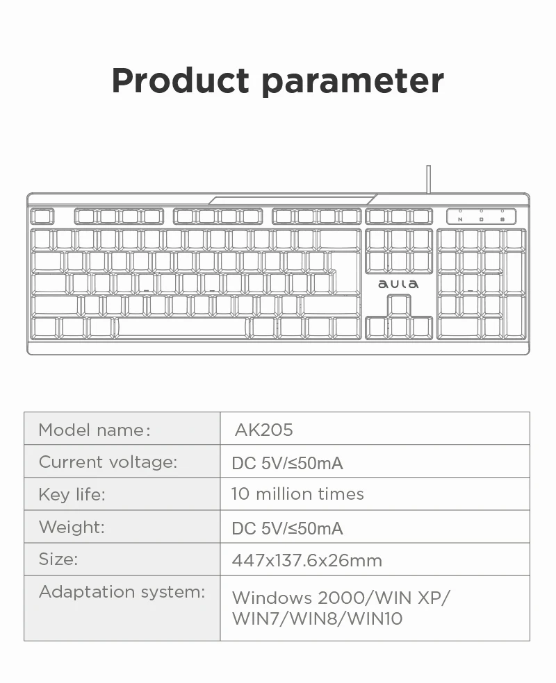 Aula Ak205 Office Keyboard Usb2.0 Wired,Plug Play,Anti-wear Letters For ...