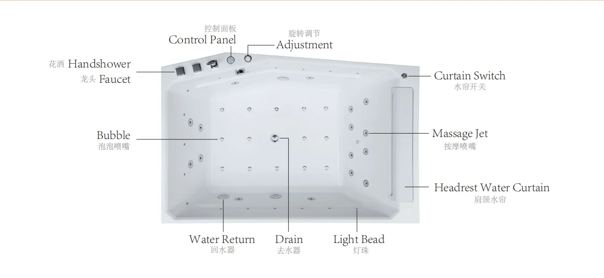DEWO LL772 Modern Spa Tub with Whirlpool Massage 30 Jets Stainless ...