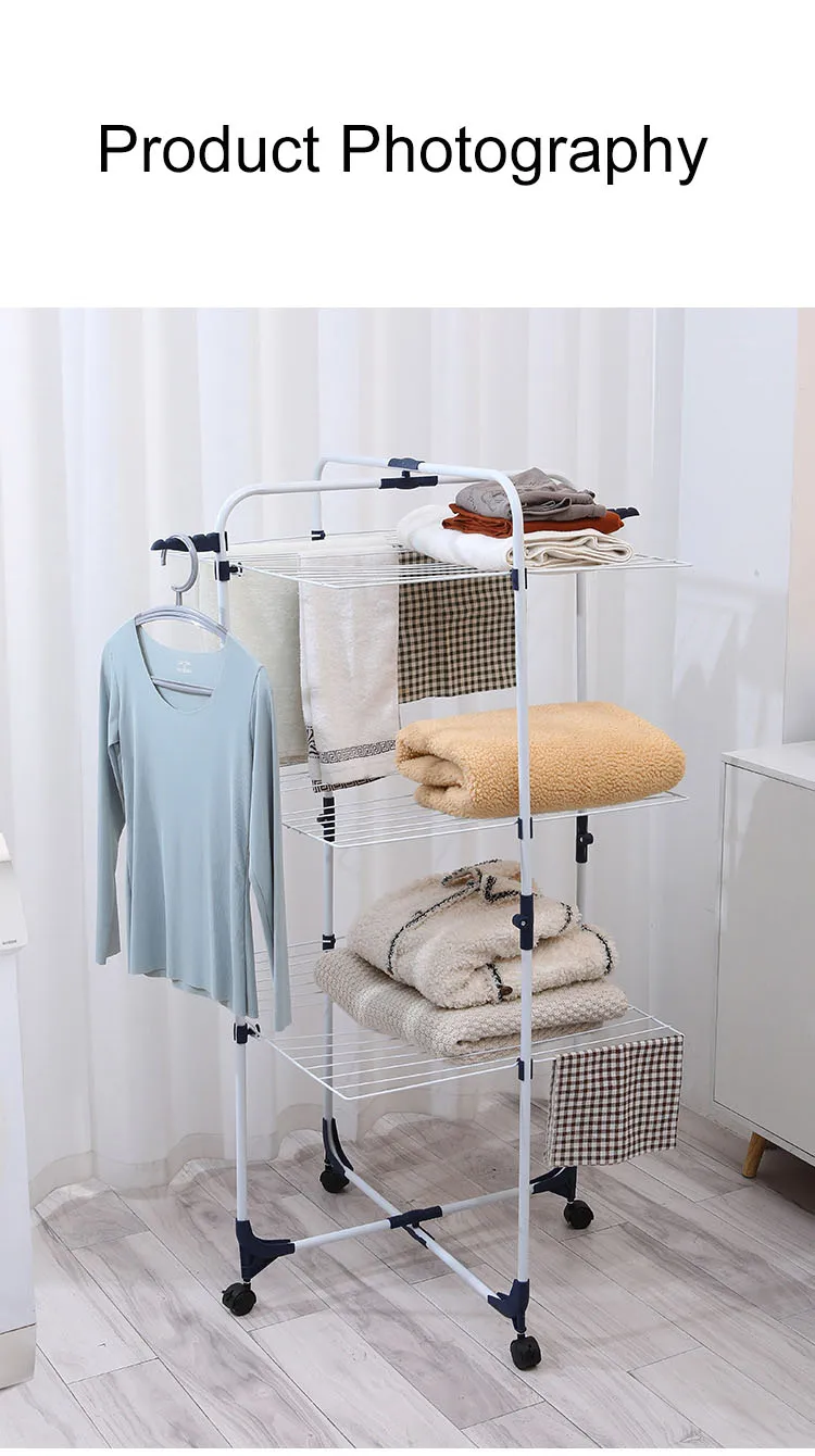 Winged Foldable 3 Layers Clotheslines Stand Drying Rack Laundry Folding ...