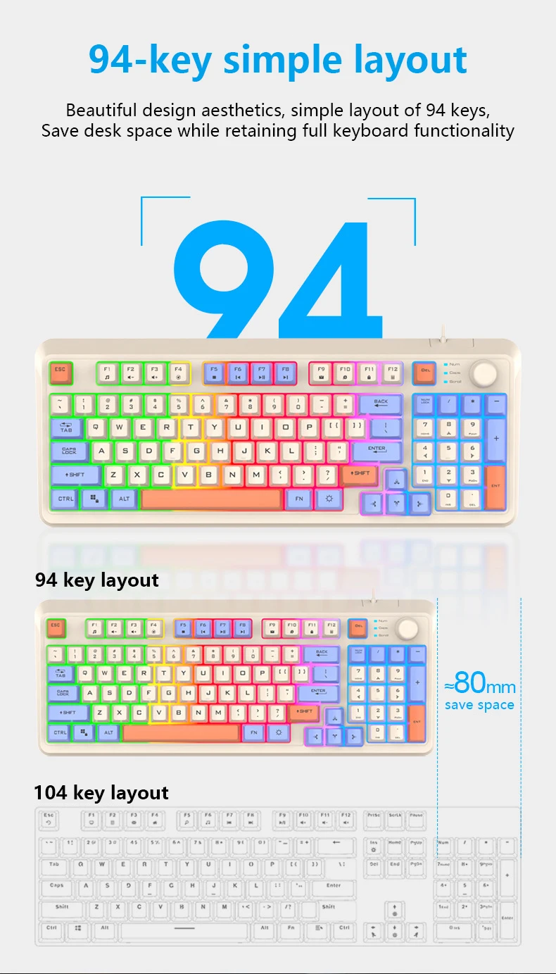 82 Keys Wired Gaming Keyboard - Backlit for Competition