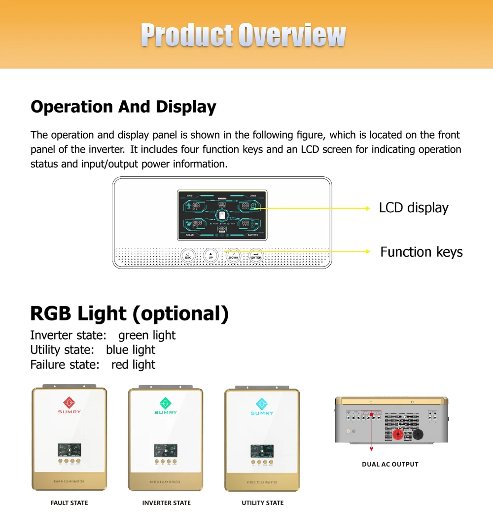 Off Grid Solar Inverter 6200w 48v Pv 55-450v Rgb Lights Wifi Monitoring ...